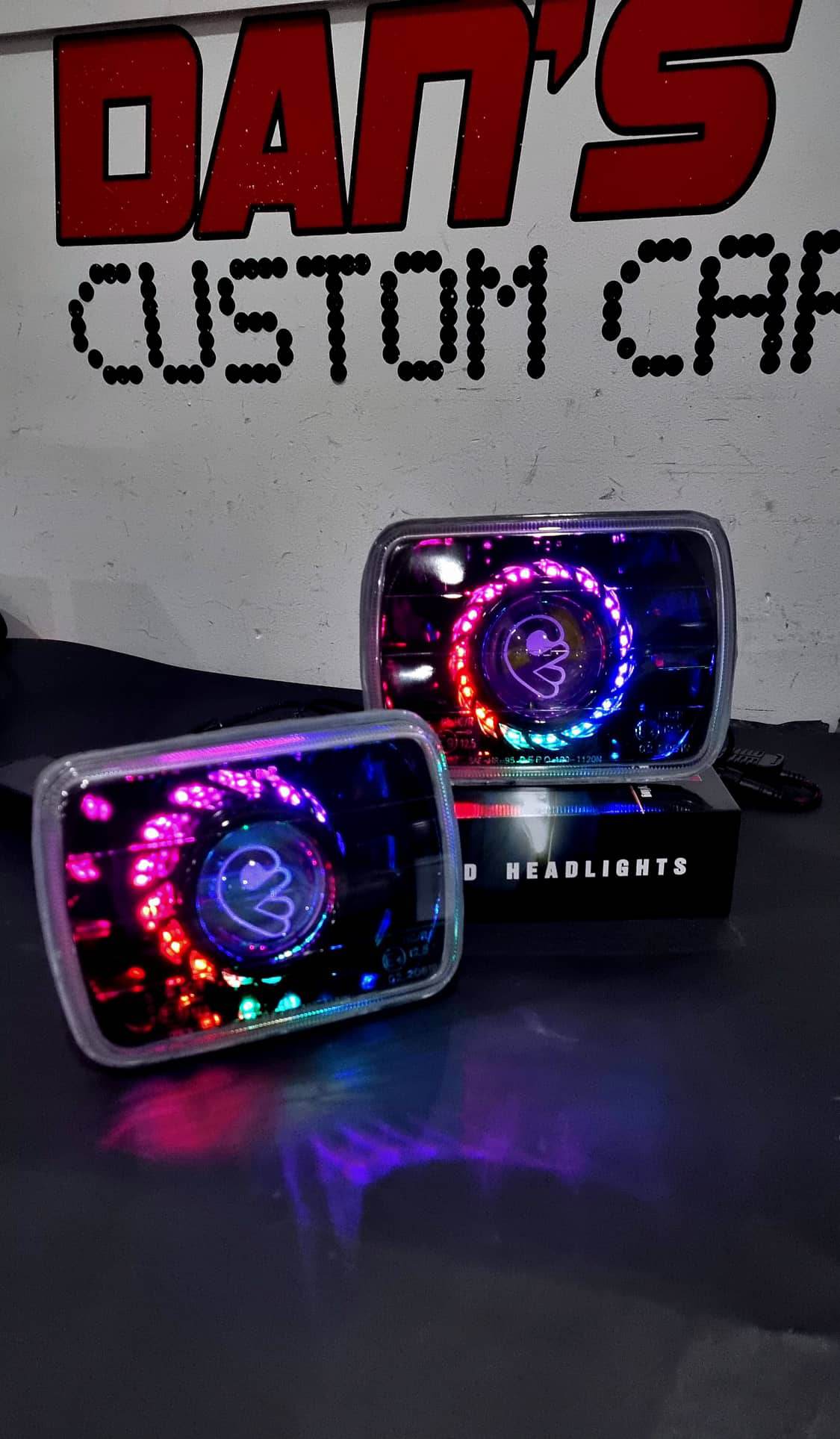 UNIVERSAL 5X7" RECTANGLE HEADLIGHTS FITTED WITH BI PROJECTORS, TURBINE ...