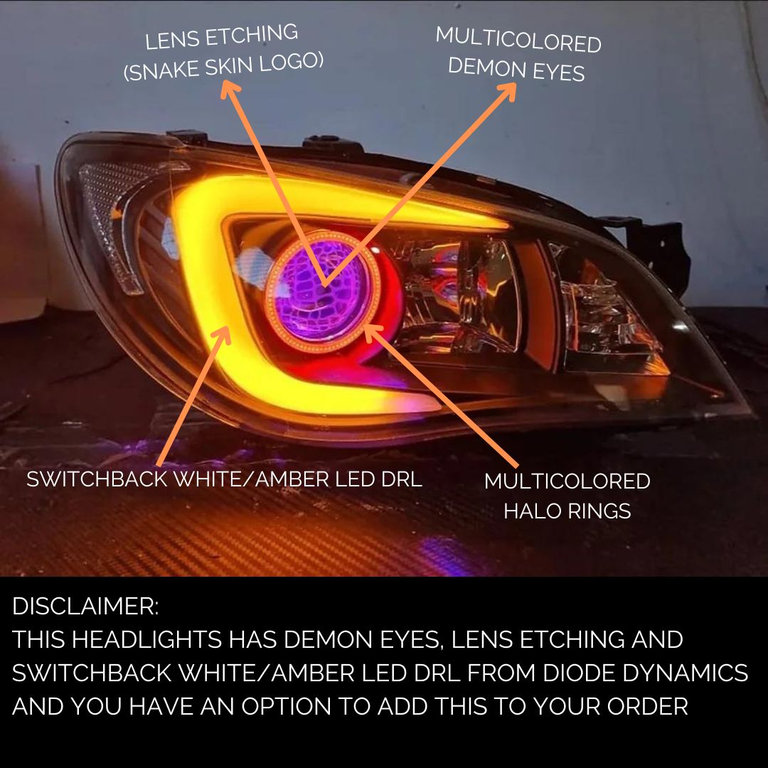 Subaru Impreza 05-07 DRL Style Headlights with Multicoloured Halo Ring