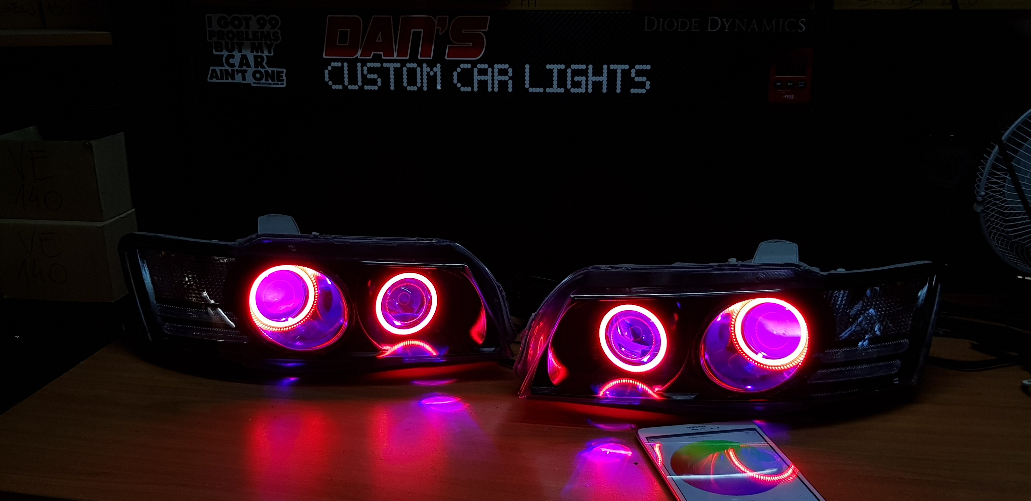 Holden VZ Commodore Projector Headlights with Multicolored Halo Rings ...
