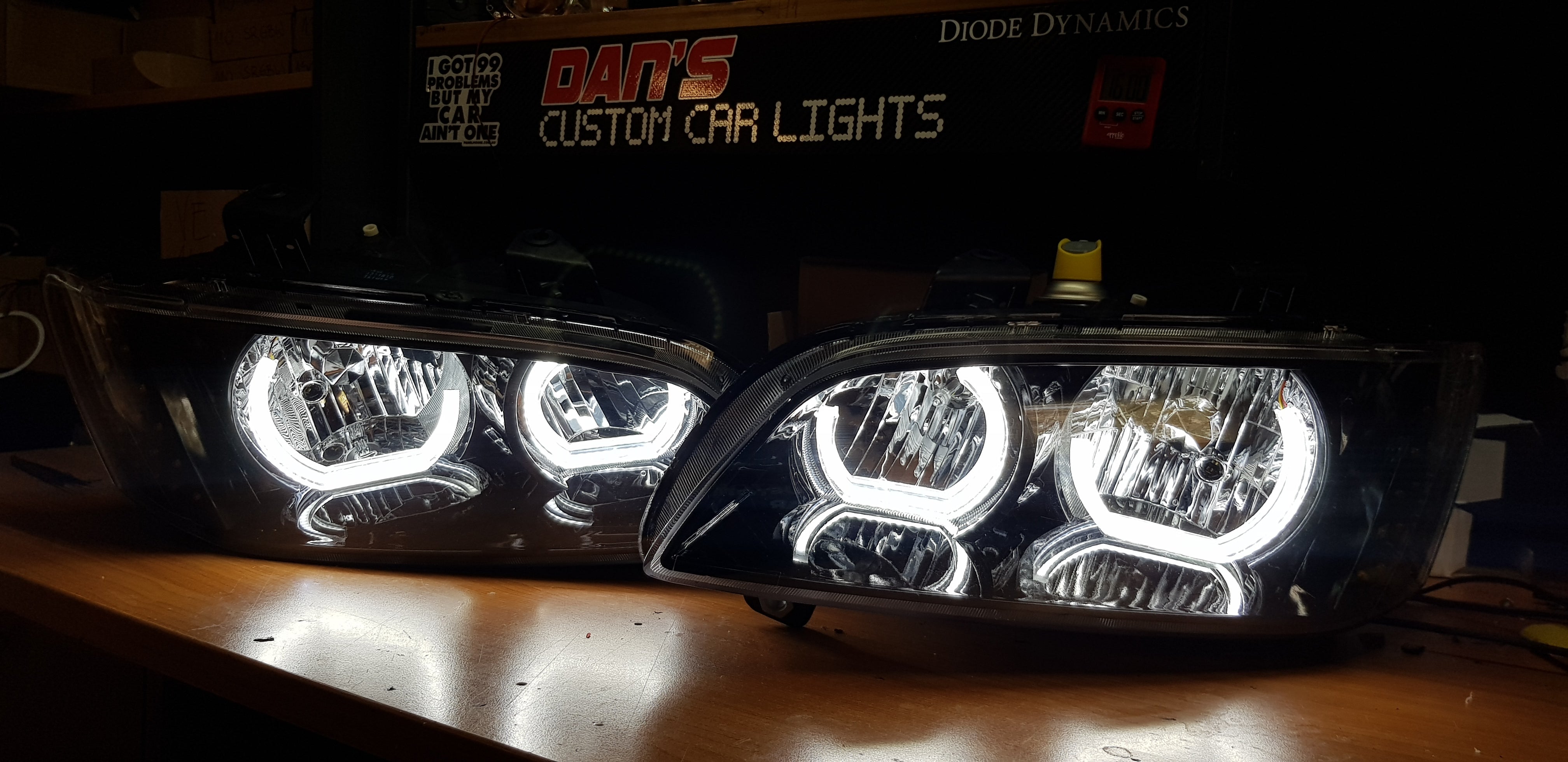 Holden VE Commodore S1 Headlights with Switchback Halo Rings and Custom ...