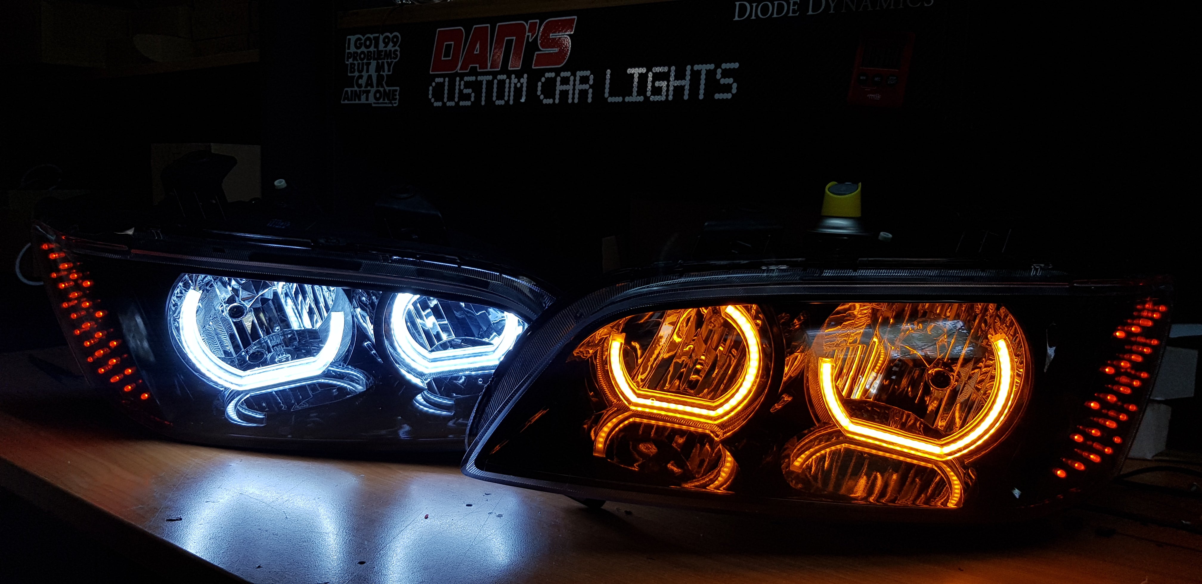 Holden VE Commodore S1 Headlights with Switchback Halo Rings and Custom ...
