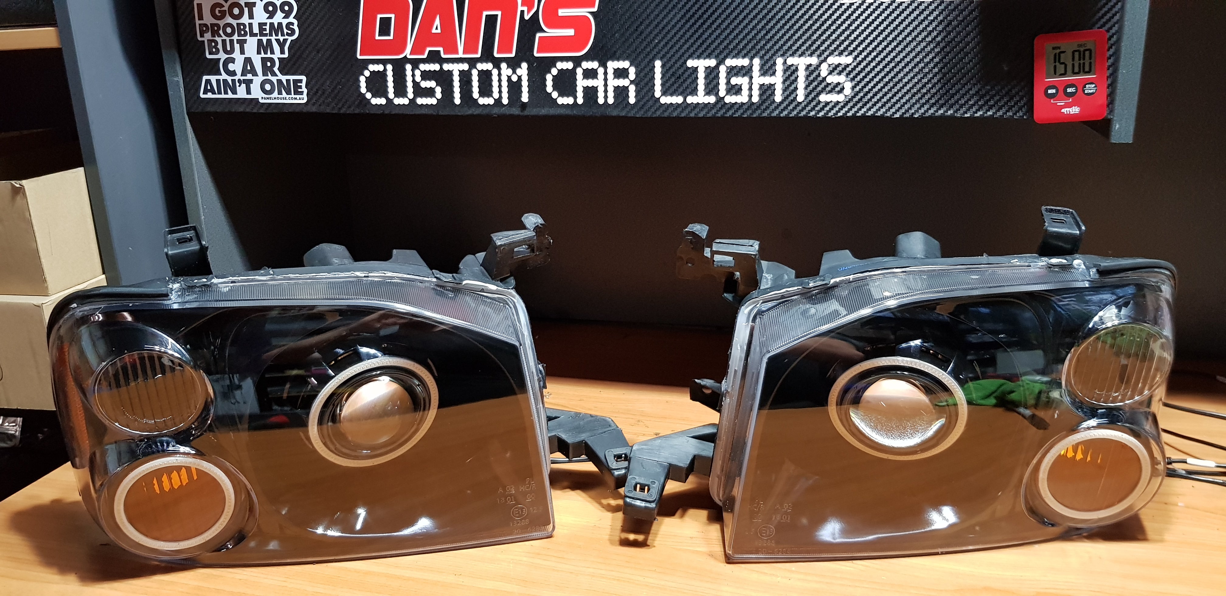 Nissan Navarra D22 Headlights with Quad Multicoloured Halo Rings | Dan ...
