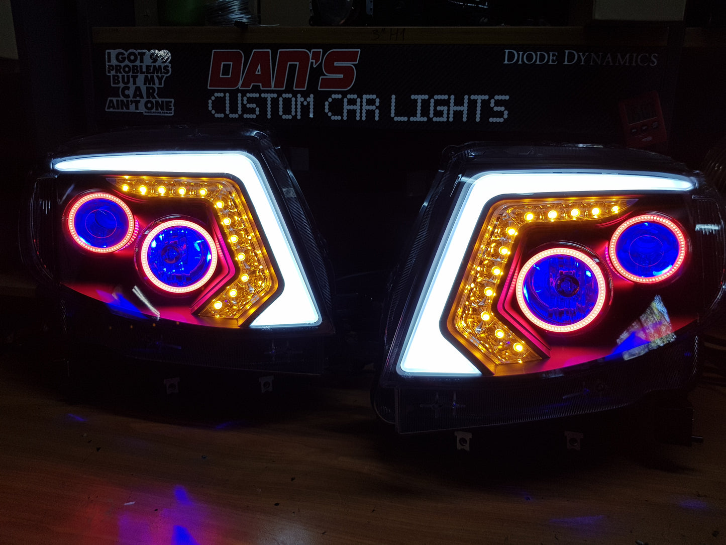 Ford Ranger PX1 DRL Style Headlights w/ Quad Halo rings & Quad Demon ...