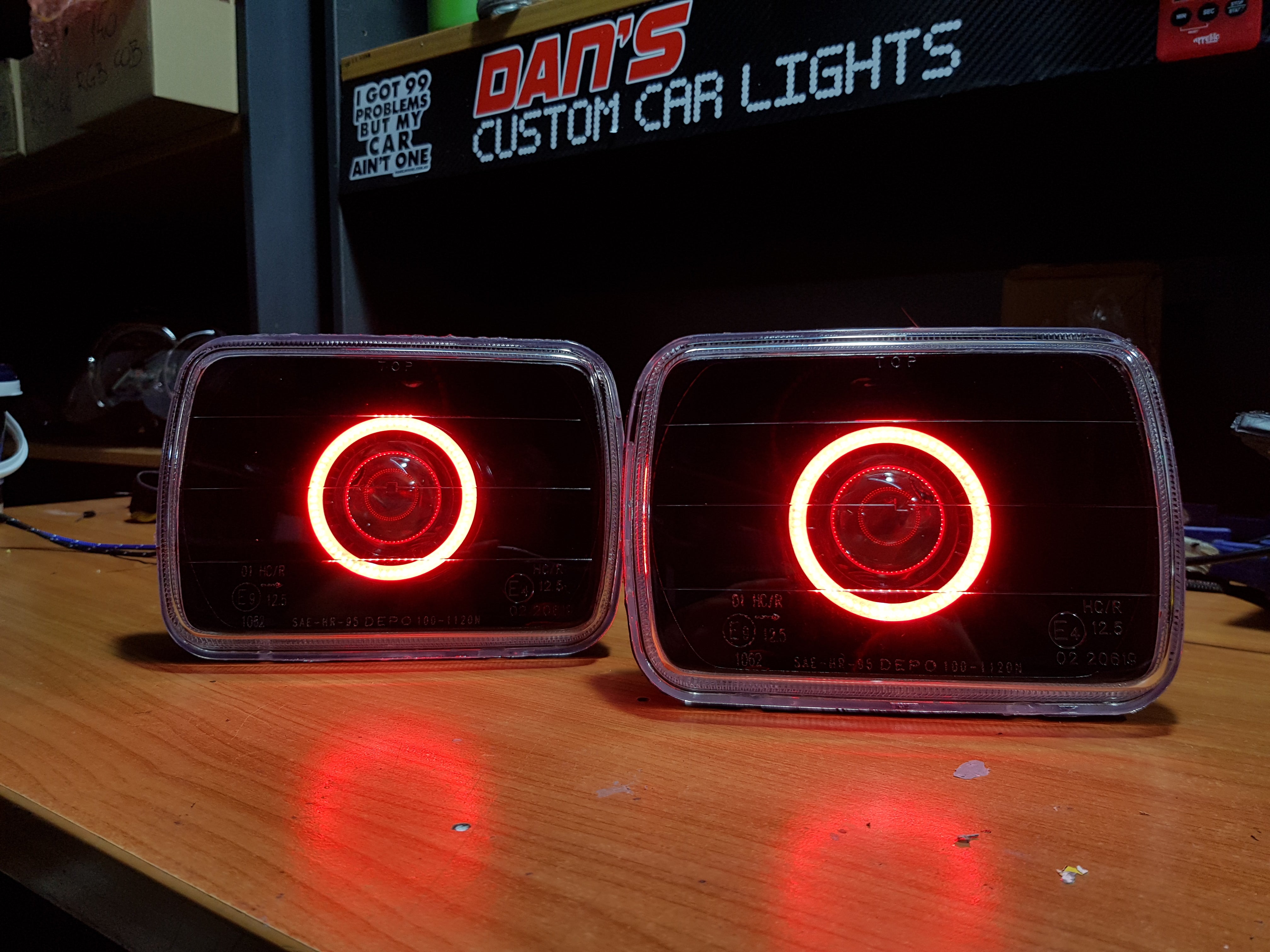 Universal 5x7" Rectangle Headlights Fitted with Bi Projectors, Multiciolored Halo Rings & Full ...