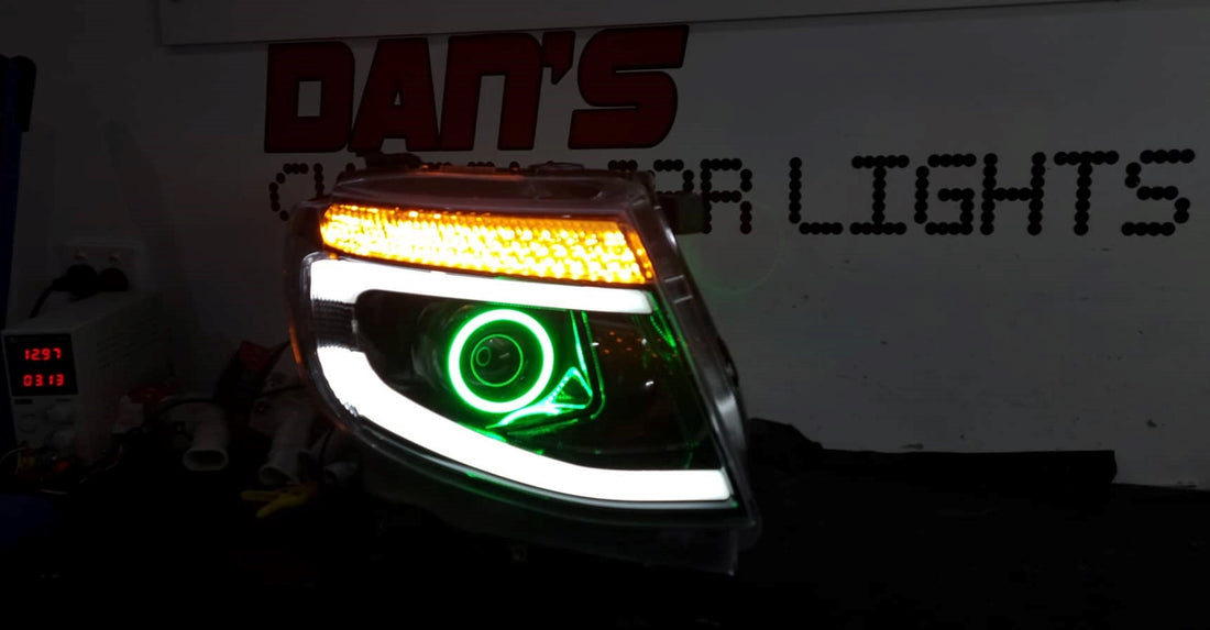 Ford Ranger PX1 DRL Style Headlights with Multicoloured Halo Rings ...