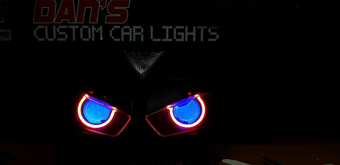 Yamaha YZF R3 Headlights with Halo Rings, Demon Eyes and Projectors ...