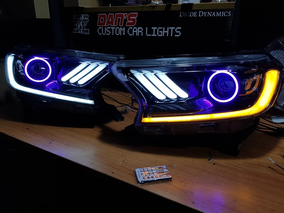 Ford Ranger PX2/PX3/Wildtrak Mustang Style Projector Headlights w/ RGB ...