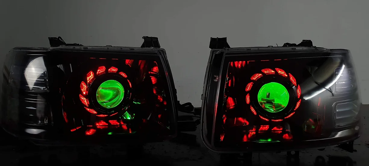 Ford RANGER PJ 2006-2009 Headlights with Multicoloured Halorings & RGB ...