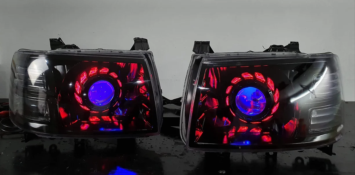 Ford RANGER PJ 2006-2009 Headlights with Multicoloured Halorings & RGB ...