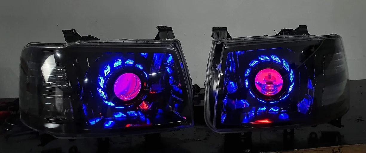 Ford RANGER PJ 2006-2009 Headlights with Multicoloured Halorings & RGB ...