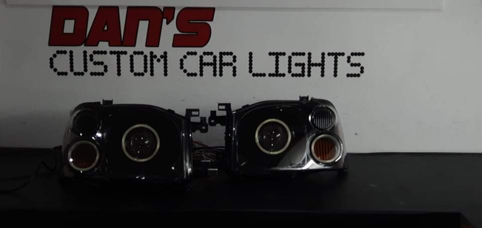 Nissan Navara D22 Headlights with Projector and Quad White/Amber Halo ...
